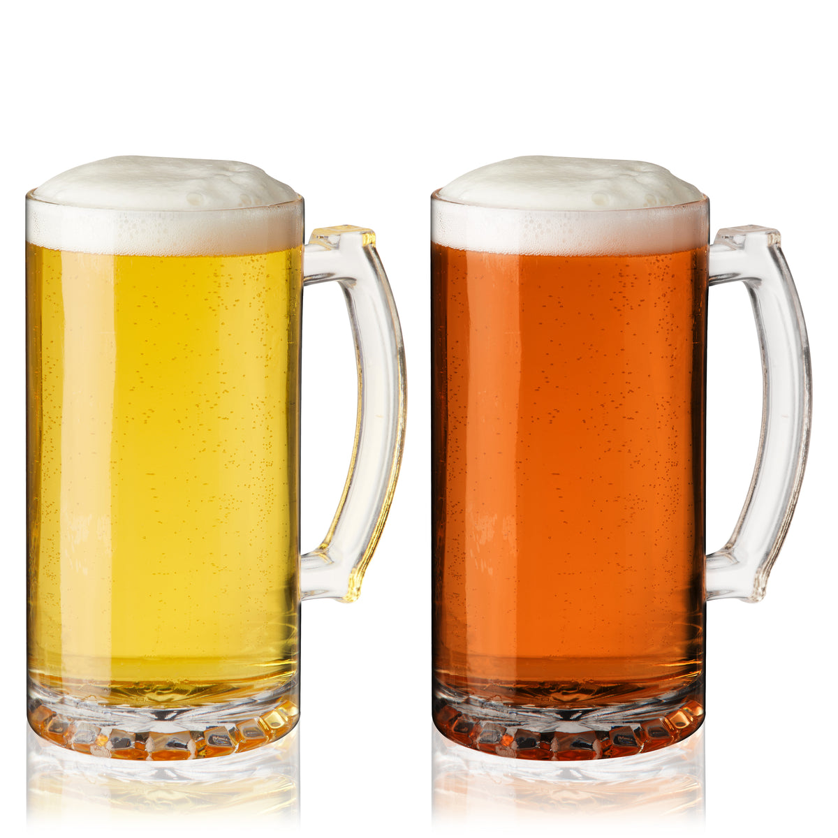 True Extra Large Glass Beer Mugs with Handles, Thick Drinking Glasses ...